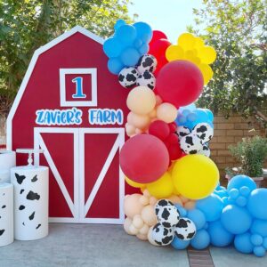 138Pcs Cow Balloon Arch Garland Kit Farm Animals Party Decorations Red Yellow Blue Green Animal Print Balloons for Farmhouse Barn Birthday Country Western Cowboy Baby Shower Party Supplies