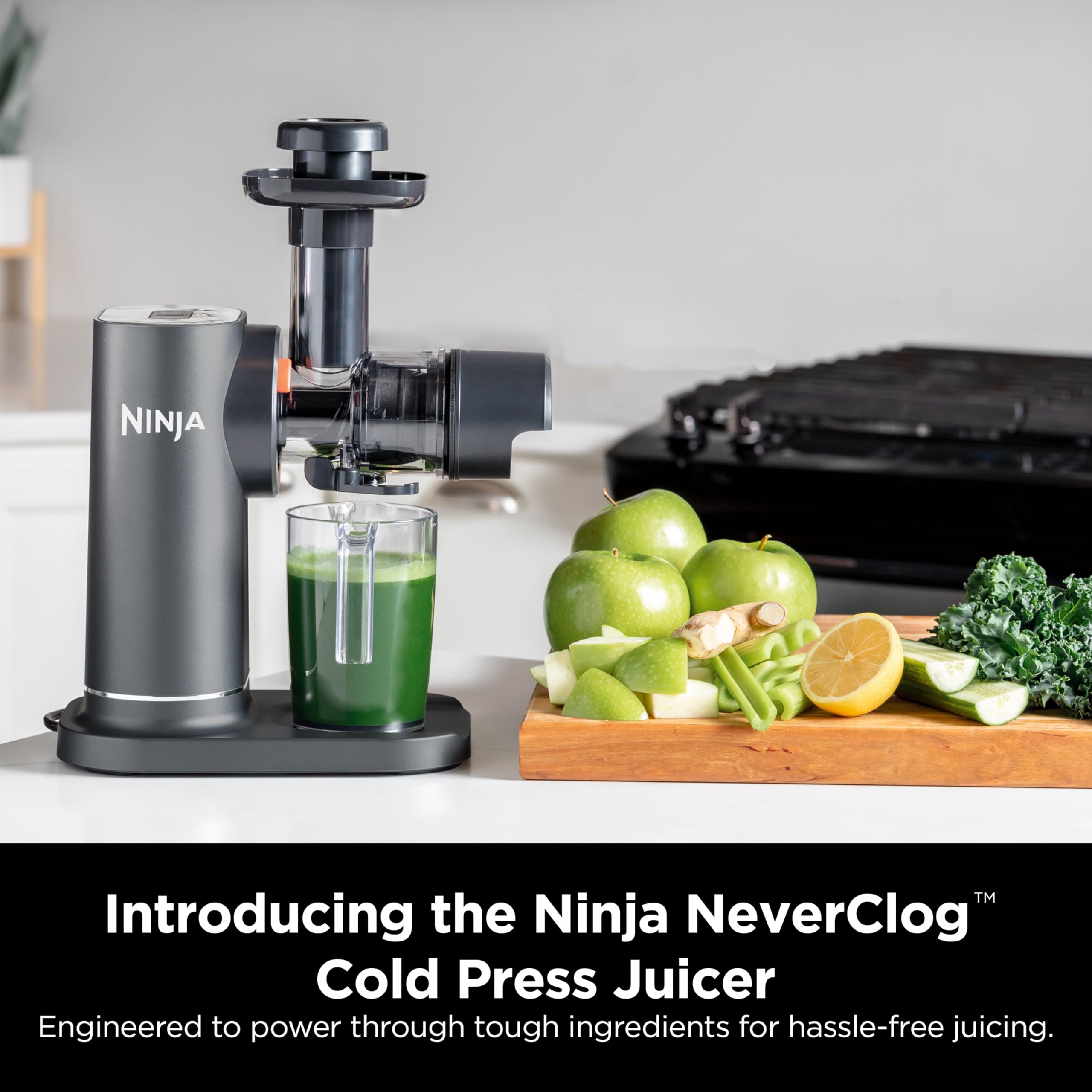 Ninja JC151 NeverClog BPA-Free Cold Press Juicer with Total Pulp Control and 2 One-Touch Programs (Machine Gray, Renewed)