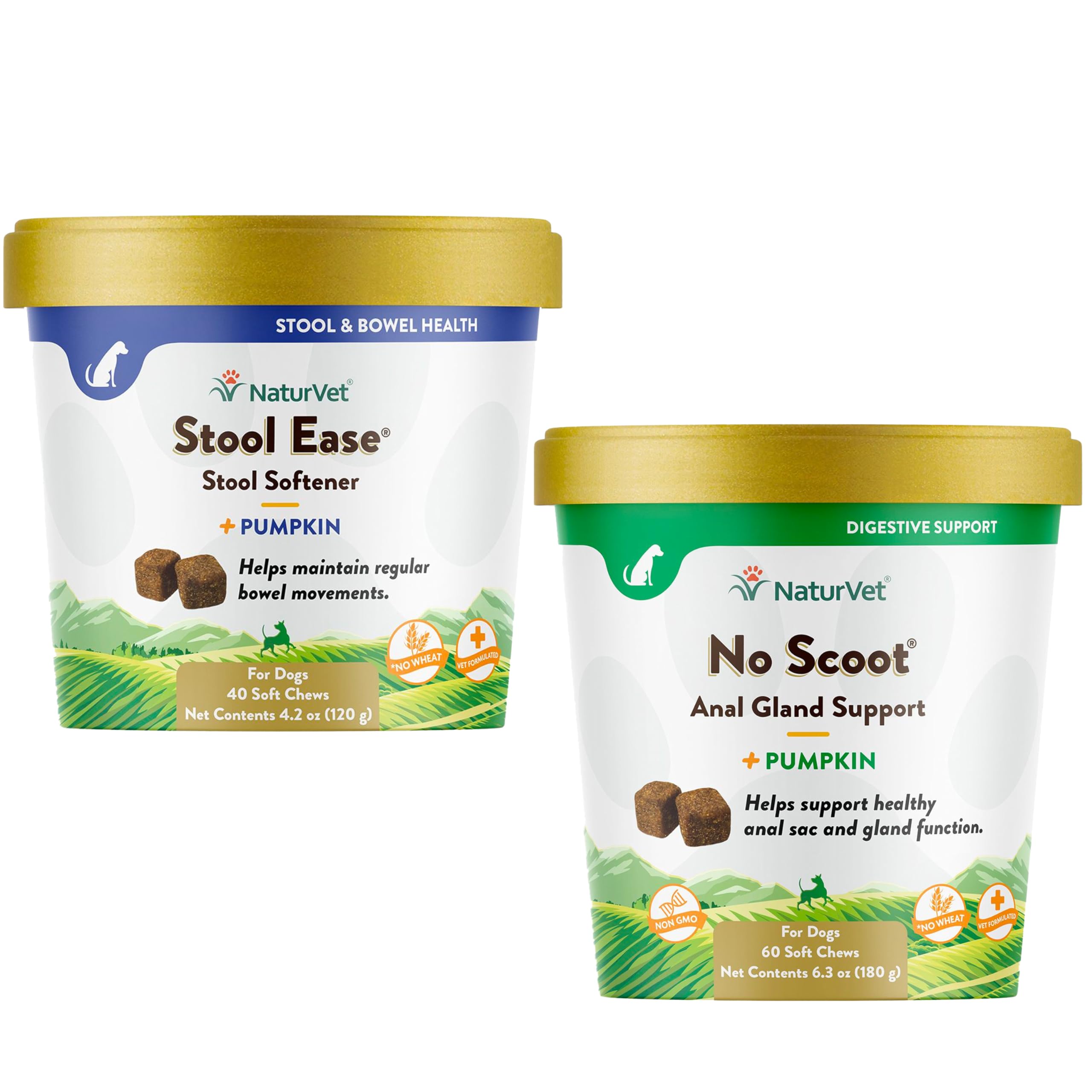 NaturVet - No Scoot for Dogs - 60 Soft Chews - Supports Healthy Anal Gland & Bowel Function & Stool Ease for Dogs – 40 Soft Chews – Helps Maintain Regular Bowel Movements