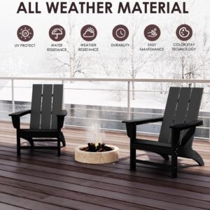 Poly Lumber Adirondack Chairs Set of 2, All-Weather Resistant Outdoor Patio Chairs, Look Like Wood, Pre-Assembled Outdoor Fire Pit Chair for Pool, Deck, Backyard, Garden, Black