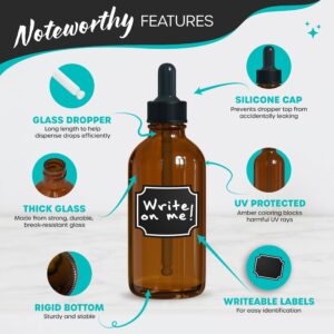 Nevlers 24 Pack Amber Glass Dropper Bottle 4 oz | Amber Dropper Bottle with Dropper for Oil | Leakproof Tincture Bottles with Dropper | Glass Eye Dropper Bottle | Essential Oil Bottles with Dropper