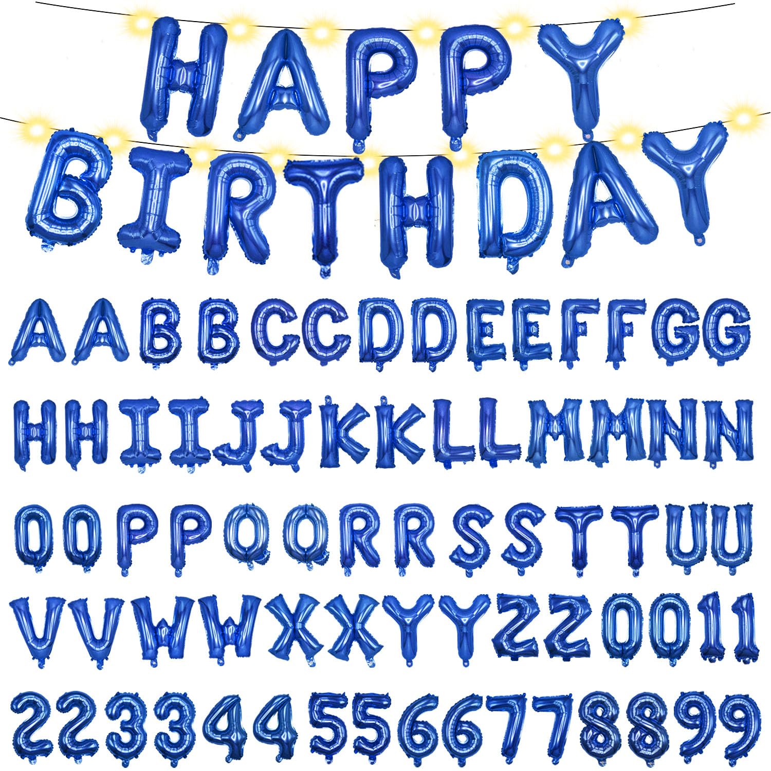 [85 PCS] Personalized Name Happy Birthday Balloons Letters Kit, DIY Custom Name Birthday Banner, 2 Sets A- Z & 0-9 16'' Letters and Numbers with 2 LED Light for Birthday Party Decorations (Blue)