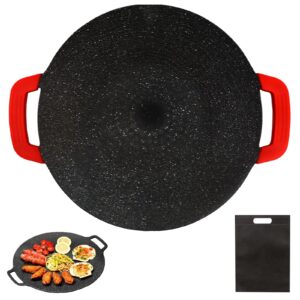 ifashihome korean style bbq grill pan,13" non-stick smokeless circular grill pan with silicone handle,medical stone coated barbecue stovetops frying pan for indoor outdoor camping baking pan