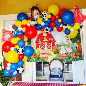 138Pcs Cow Balloon Arch Garland Kit Farm Animals Party Decorations Red Yellow Blue Green Animal Print Balloons for Farmhouse Barn Birthday Country Western Cowboy Baby Shower Party Supplies