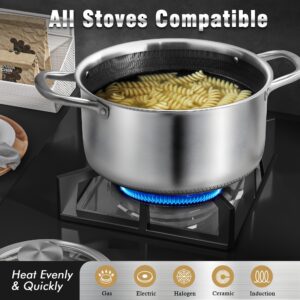 AuFranc™ Hybrid Nonstick 6 Quart Stainless Steel Stockpot with Glass Lid, Induction Stock Pot with Honeycomb Carving, Non-stick Soup Pot Compatible with All Cooktops, Non-Toxic, Dishwasher & Oven Safe