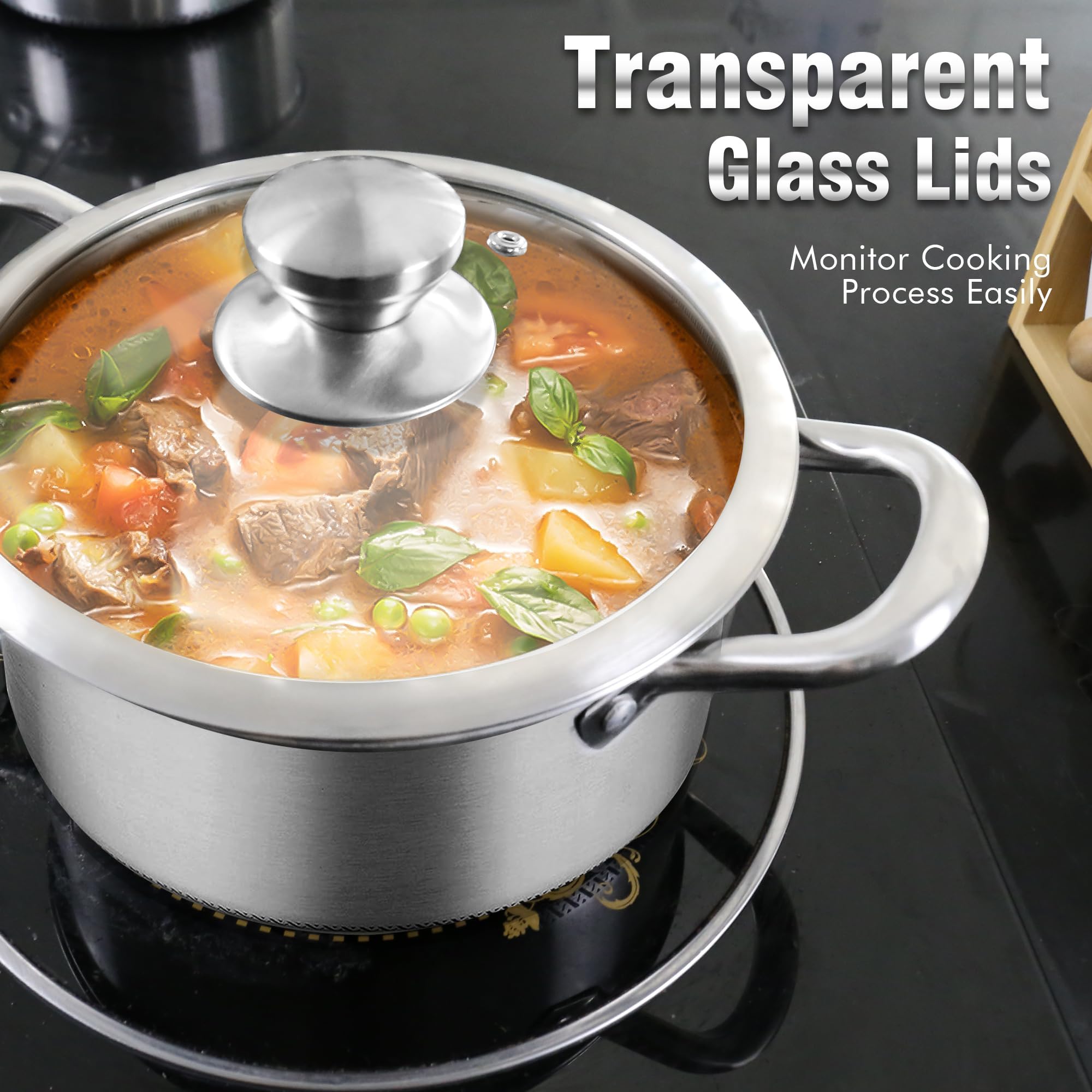 AuFranc™ Hybrid Nonstick 6 Quart Stainless Steel Stockpot with Glass Lid, Induction Stock Pot with Honeycomb Carving, Non-stick Soup Pot Compatible with All Cooktops, Non-Toxic, Dishwasher & Oven Safe