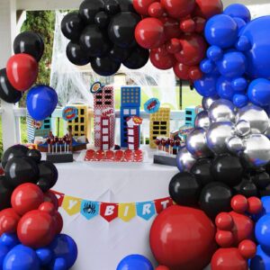 Red Blue Black Balloon Arch Kit, Royal Blue Red Black Garland Kit with Metallic Silver Latex Balloon for Spiderman Theme Party Boys Kids Birthday Baby Shower Graduation Baseball Party Decorations