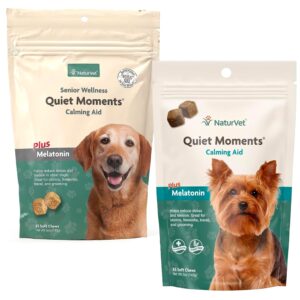 naturvet quiet moments senior wellness calming aid dog supplement, helps promote relaxation, reduce stress, storm anxiety, motion sickness for dogs & quiet moments calming aid dog supplement – 65 ct.