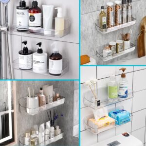 CGBE 2-Pack Acrylic Shower Shelves, Large Capacity Adhesive Shower Shelf, No Drilling Adhesive Bathroom Shelf with Drain Holes,Clear Wall Mount Organizer for Bathroom Storage