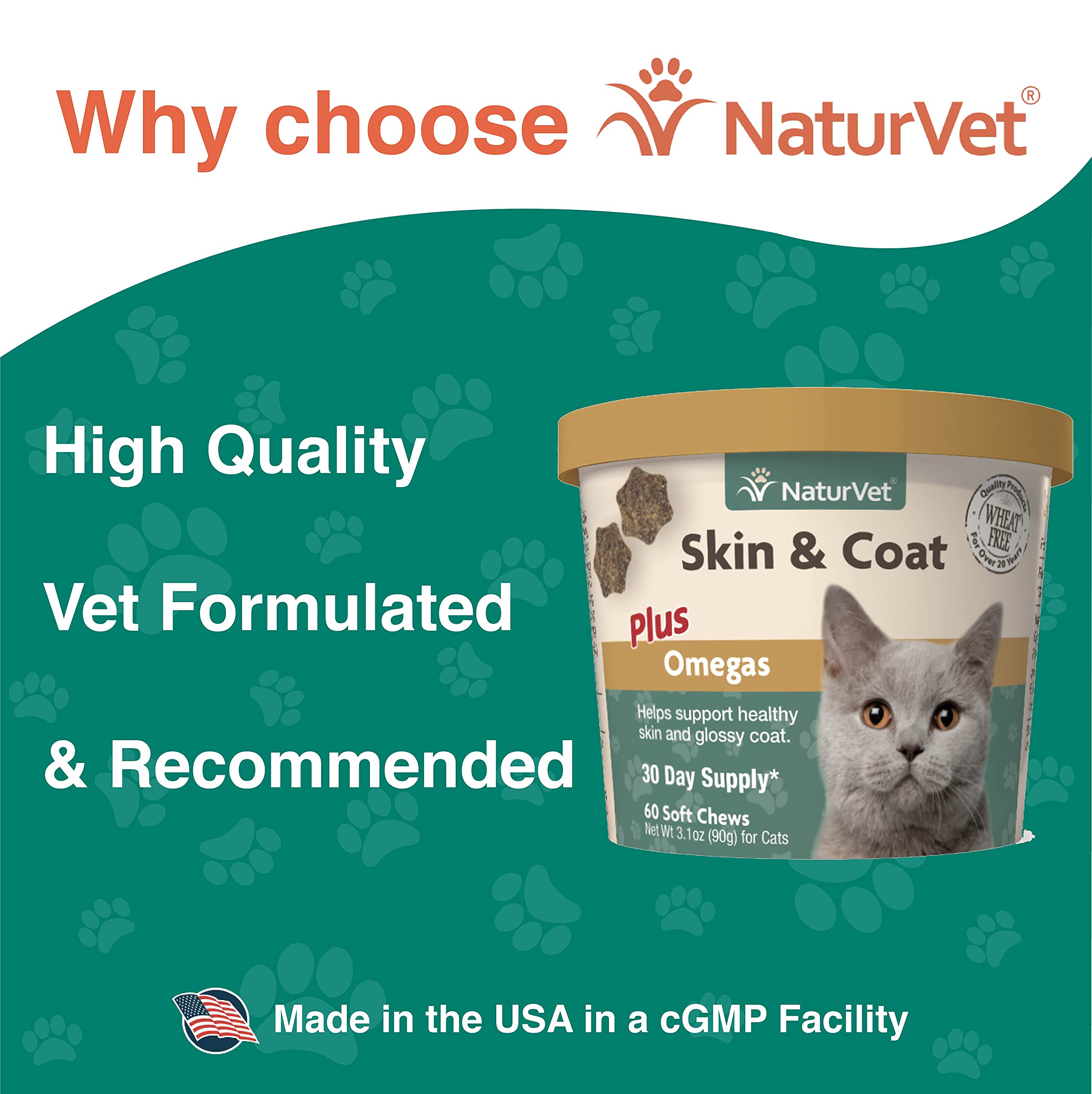 NaturVet – Skin & Coat Plus Omegas for Cats – 60 Soft Chews | Supports Healthy Skin & Glossy Coat | & VitaPet Senior Daily Vitamins for Cats, Formulated to Provide Essential Minerals, 90 g, 60 Count