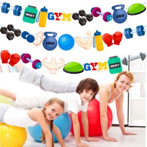 Gym Party Banner Cross Fit Cutout Banners 3Pcs Weight Lifting Party Decorations Gym Birthday Party Decoration for Fitness Theme Party Supplies