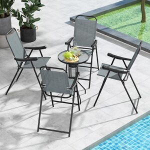 COSTWAY 4 Pieces Patio Folding Bar Chairs, High Top Patio Bar Chair with Metal Frame & Footrest, Outdoor Bar Height Chairs for Balcony, Garden & Poolside, Blue (2, Blue)