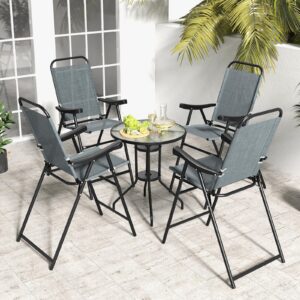 COSTWAY 4 Pieces Patio Folding Bar Chairs, High Top Patio Bar Chair with Metal Frame & Footrest, Outdoor Bar Height Chairs for Balcony, Garden & Poolside, Blue (2, Blue)