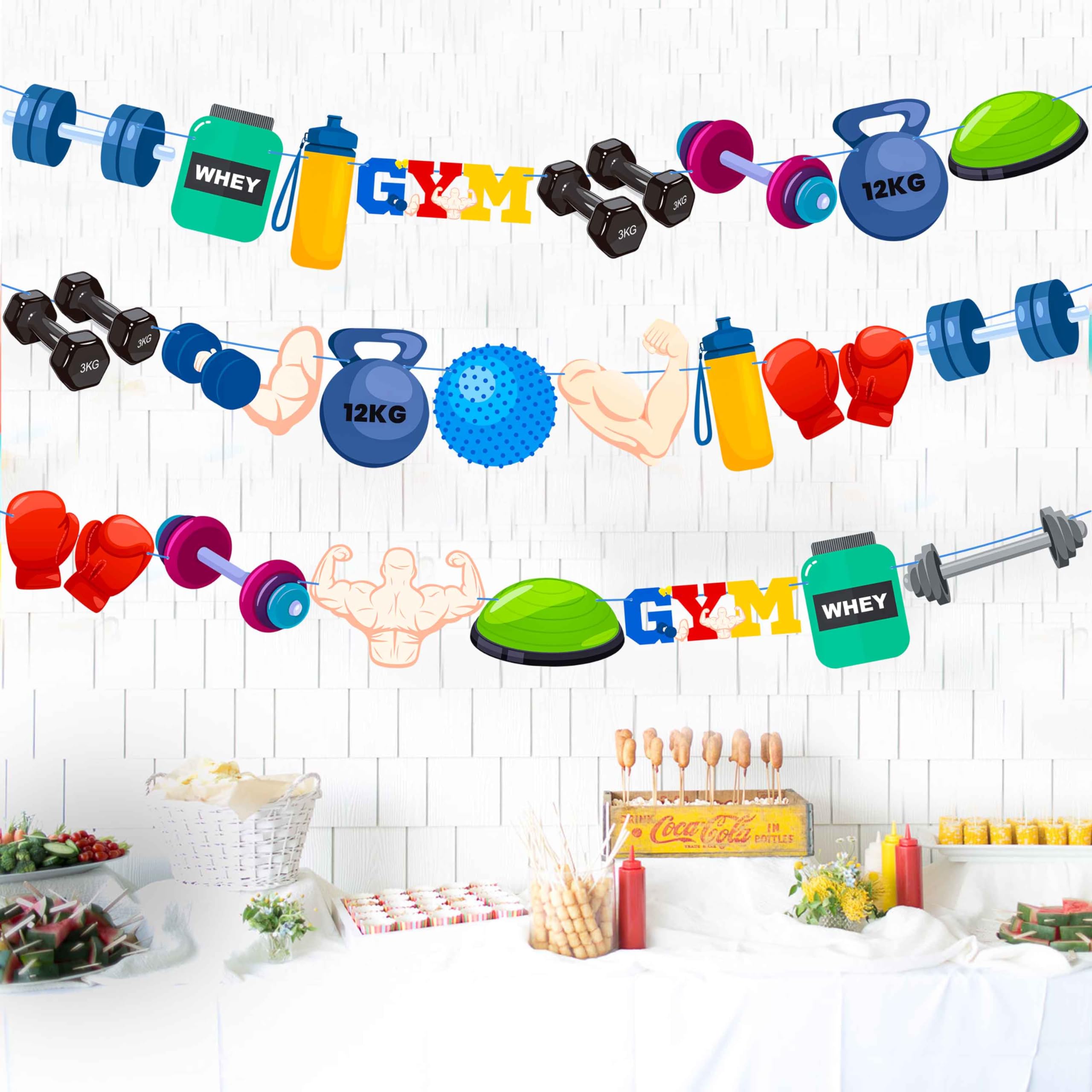 Gym Party Banner Cross Fit Cutout Banners 3Pcs Weight Lifting Party Decorations Gym Birthday Party Decoration for Fitness Theme Party Supplies