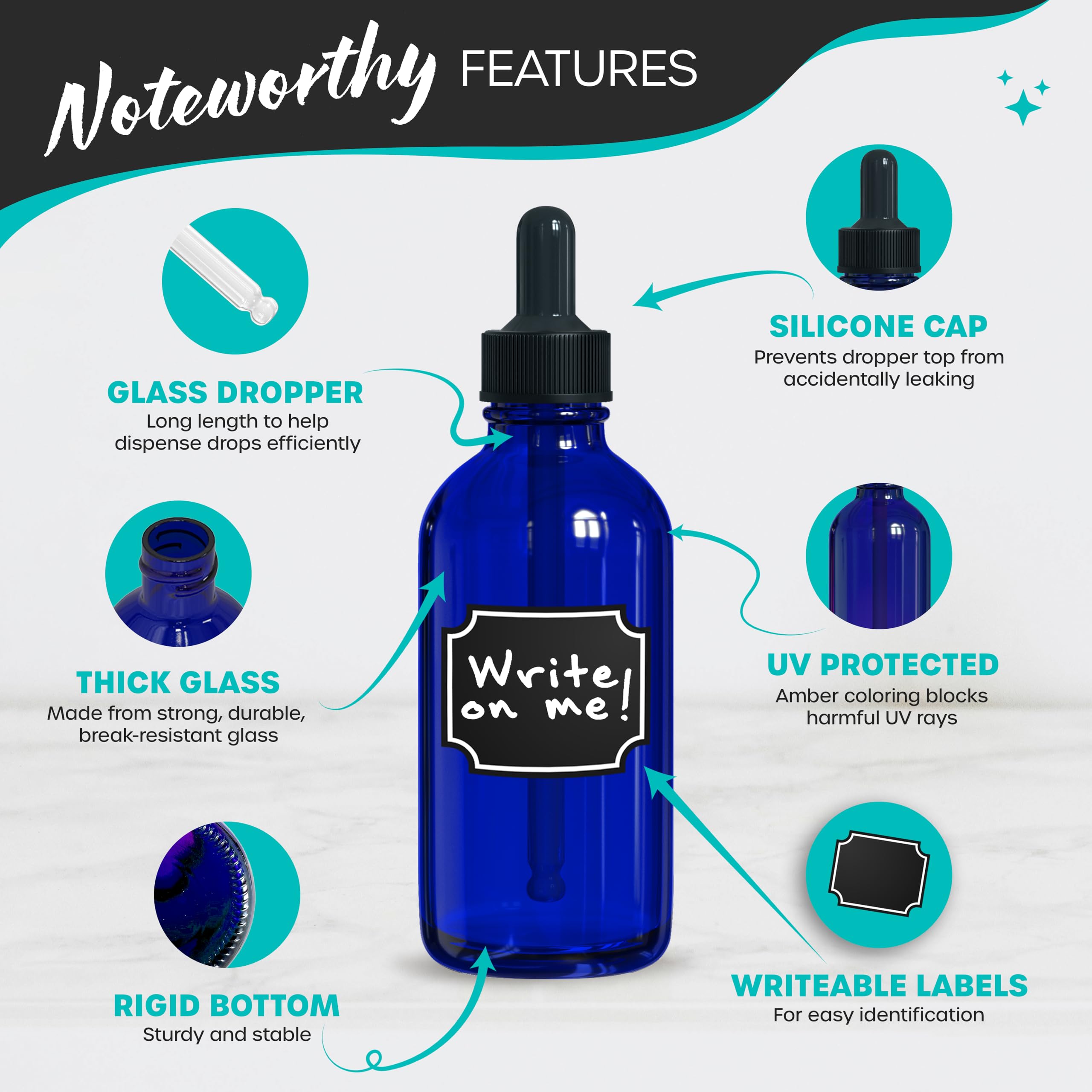 Nevlers 24 PK Glass Bottle with Dropper 4 oz | Leakproof Cobalt Blue Tincture Bottles with Dropper | The Medicine Dropper Bottle 4oz Includes Droppers for Oils & Accessories| Glass Dropper Bottle 4 oz