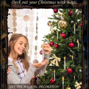 Christmas Tree Candles, 20 PCs Floating Candles with Wand Magic Hanging Candles Flameless Floating LED Candle Battery Operated Flickering Warm Light Candles for Birthday Theme Party Xmas Wedding Decor