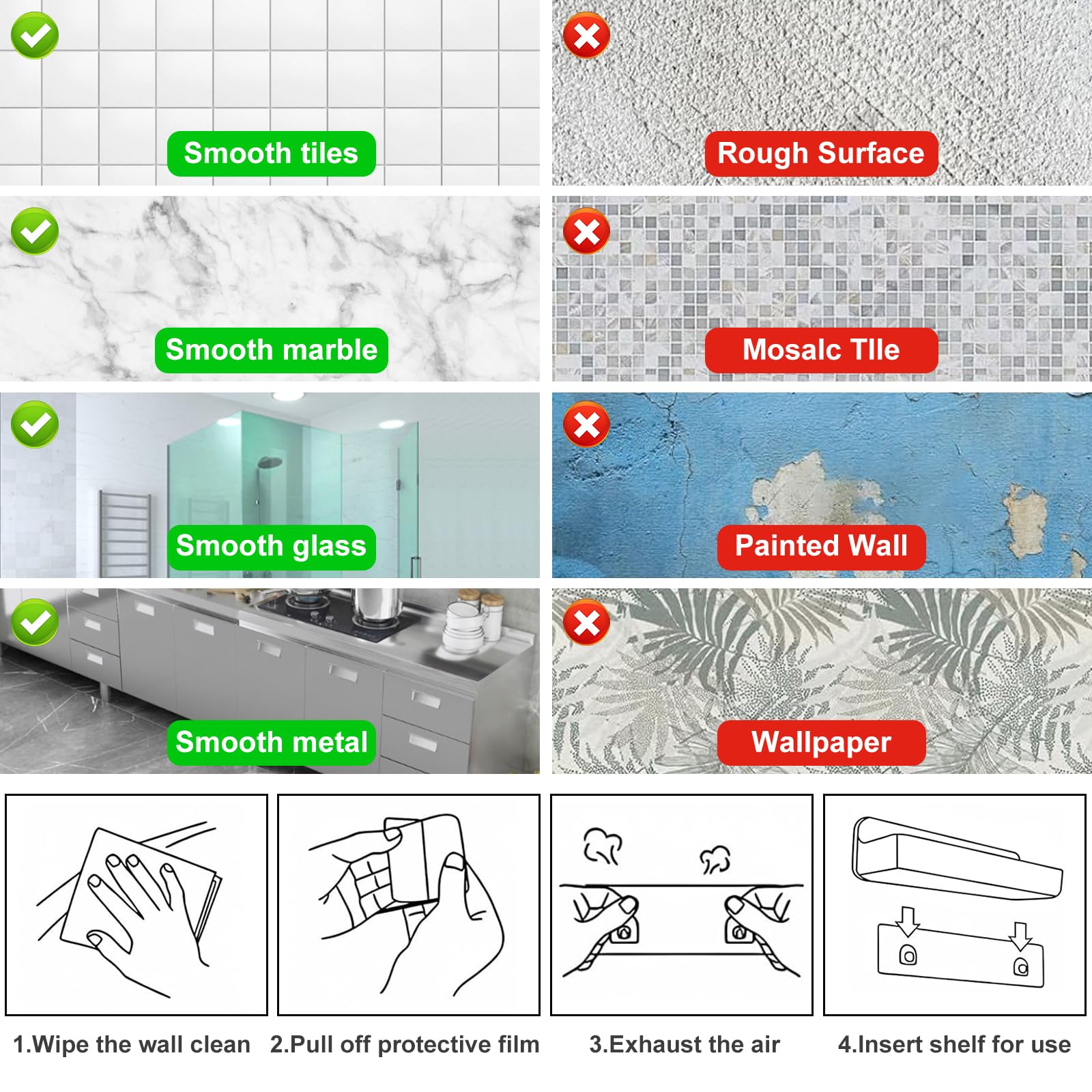 CGBE 2-Pack Acrylic Shower Shelves, Large Capacity Adhesive Shower Shelf, No Drilling Adhesive Bathroom Shelf with Drain Holes,Clear Wall Mount Organizer for Bathroom Storage