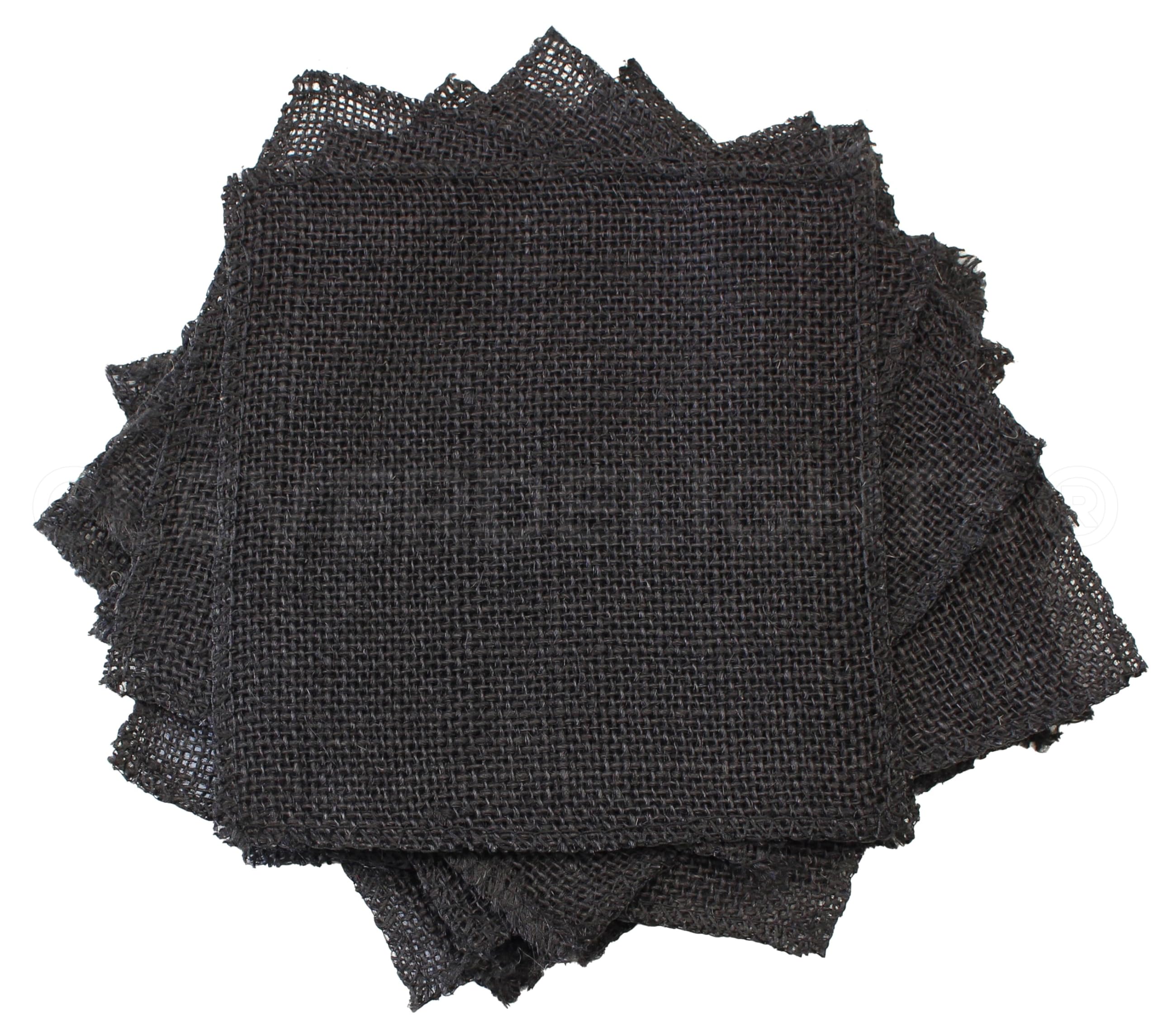 CleverDelights 6 Inch Black Burlap Squares - 12 Pack - Jute Burlap Fabric - Finished Edges - 6" x 6"