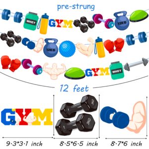 Gym Party Banner Cross Fit Cutout Banners 3Pcs Weight Lifting Party Decorations Gym Birthday Party Decoration for Fitness Theme Party Supplies