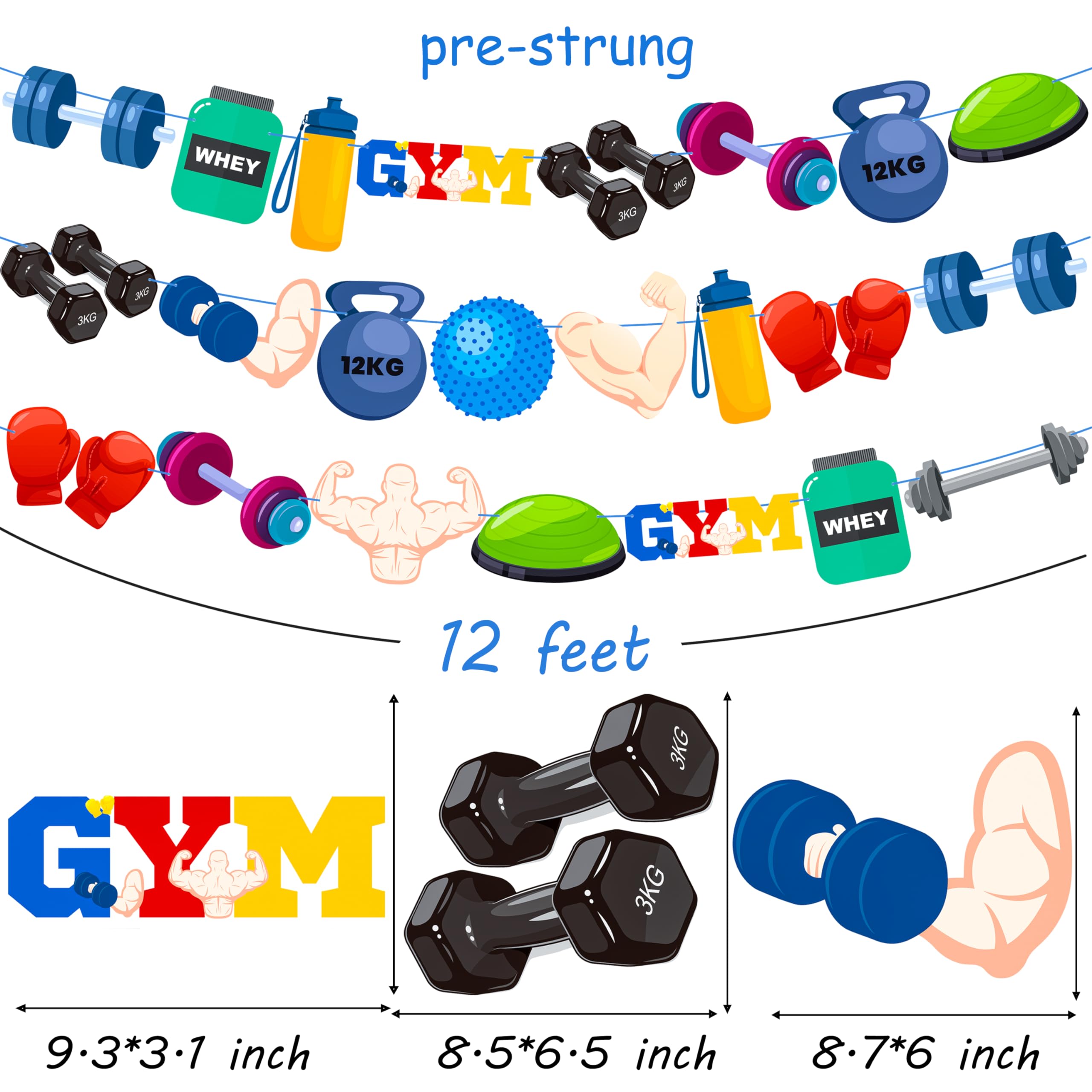 Gym Party Banner Cross Fit Cutout Banners 3Pcs Weight Lifting Party Decorations Gym Birthday Party Decoration for Fitness Theme Party Supplies