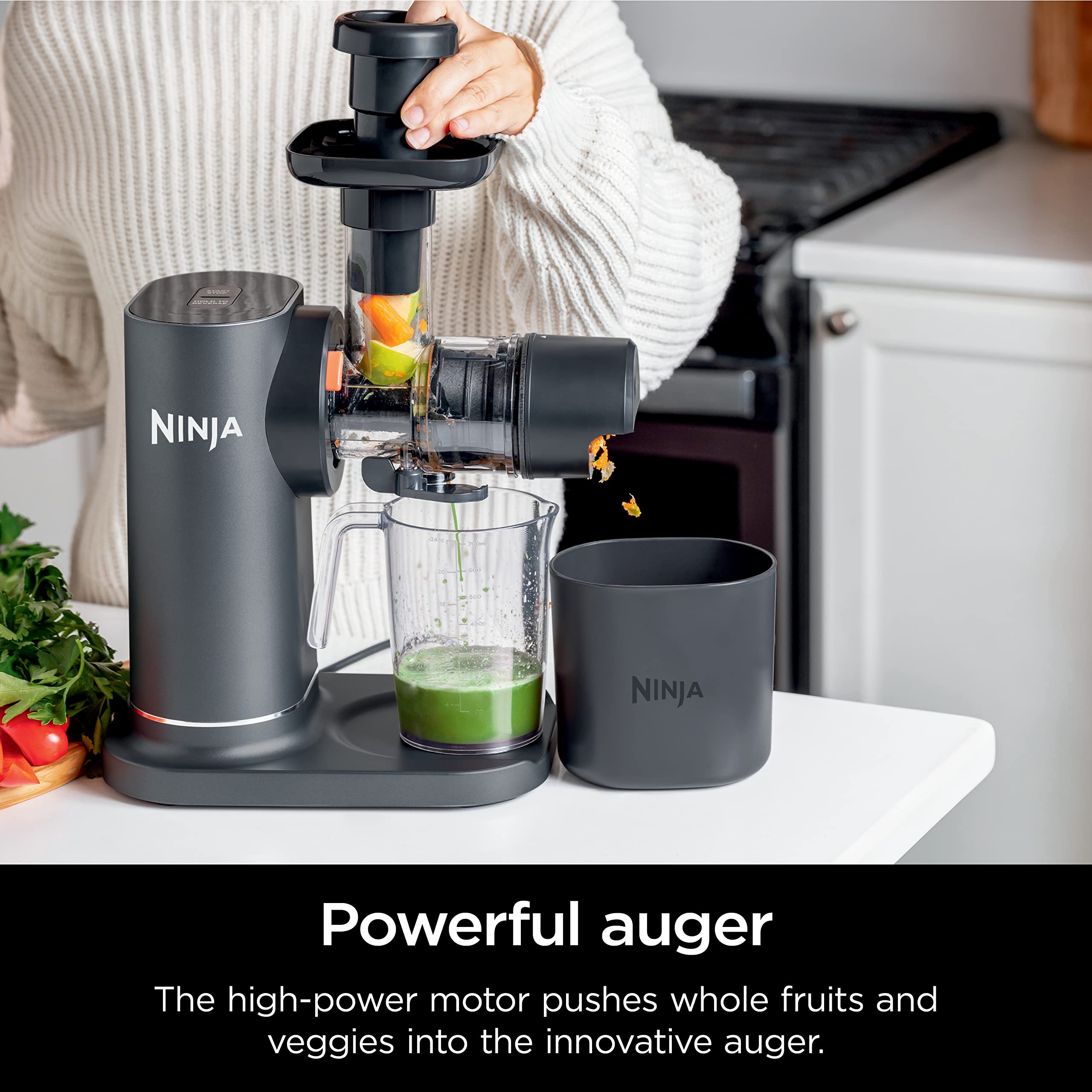 Ninja JC151 NeverClog BPA-Free Cold Press Juicer with Total Pulp Control and 2 One-Touch Programs (Machine Gray, Renewed)