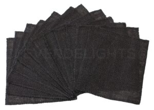 cleverdelights 6 inch black burlap squares - 12 pack - jute burlap fabric - finished edges - 6" x 6"