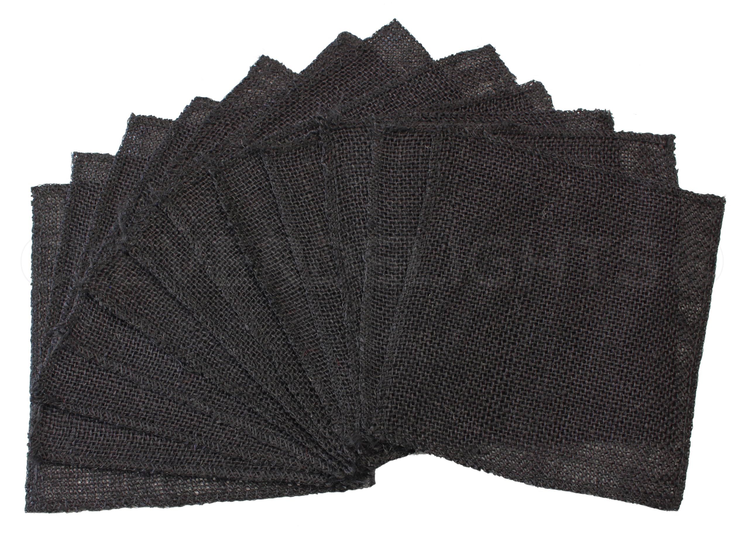 CleverDelights 6 Inch Black Burlap Squares - 12 Pack - Jute Burlap Fabric - Finished Edges - 6" x 6"