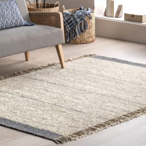 nuLOOM Amina Striped 8x10 Jute Area Rug for Dining Room Rug Neutral Rug Living Room Rug, Beige/Gray