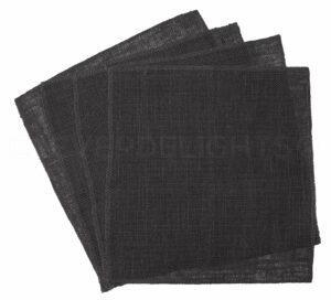 cleverdelights 12 inch black burlap squares - 4 pack - jute burlap fabric - finished edges - 12" x 12"