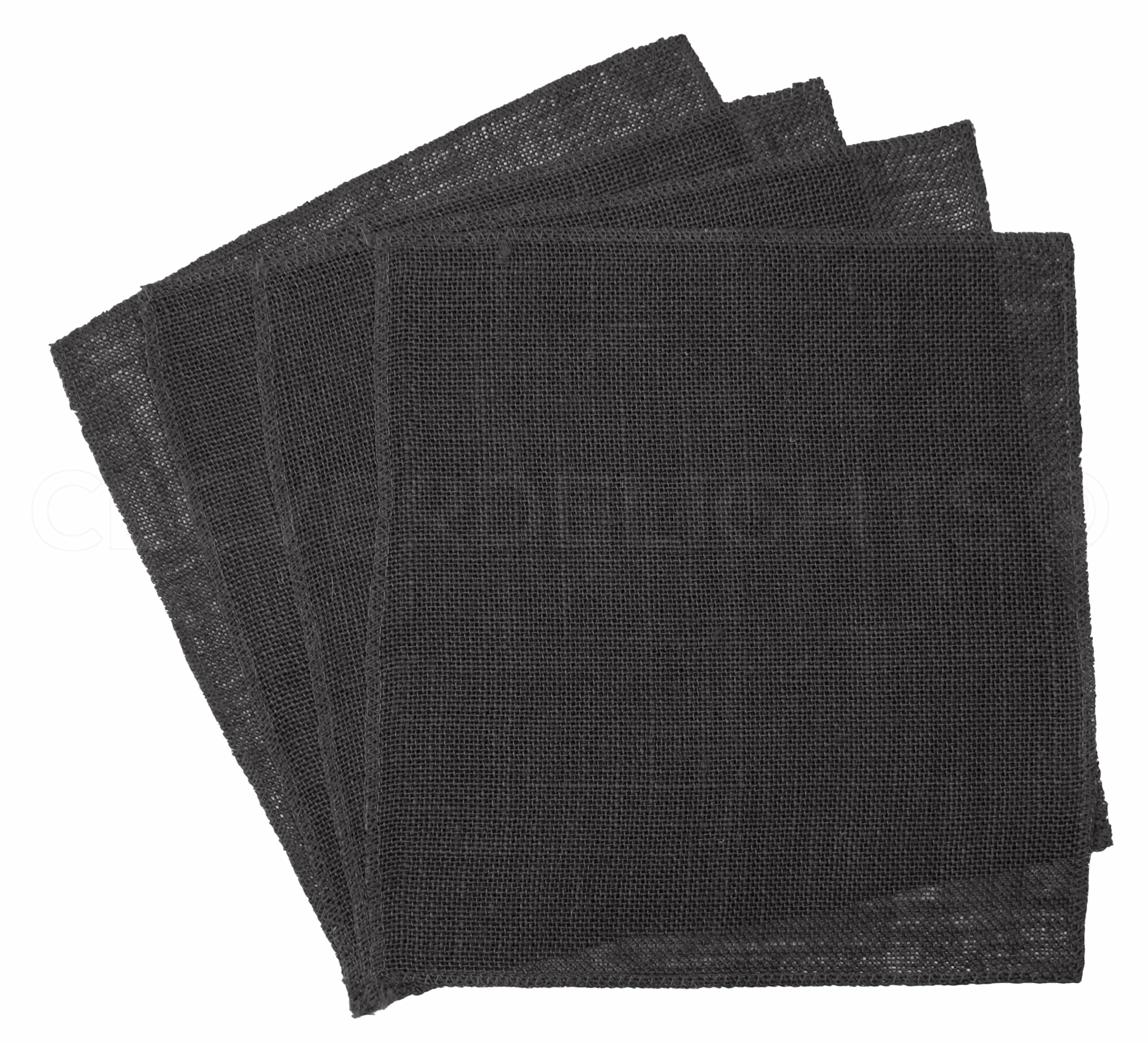 CleverDelights 12 Inch Black Burlap Squares - 4 Pack - Jute Burlap Fabric - Finished Edges - 12" x 12"