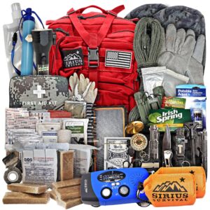 sirius: pre-packed bug out bag - 72 hour kit for 2 people - bugout backpack survival kit - premium 50l go bag tactical backpack - essential bug out gear - upgraded survival backpack (red)