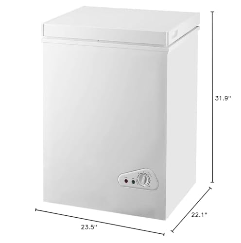 Fcicarn Compact Chest Freezer, 3.5 Cu.Ft. Deep Freezer with Adjustable Clear Bins, Manual Temperature Dial, White