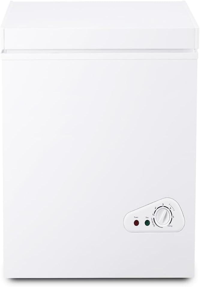 Fcicarn Compact Chest Freezer, 3.5 Cu.Ft. Deep Freezer with Adjustable Clear Bins, Manual Temperature Dial, White