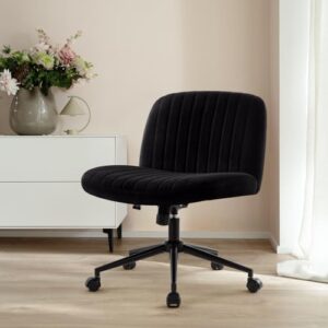 IWMH Armless Wide Seat Office Chair, Criss Cross Legged Desk Chair with Wheels, Height Adjustable Computer Task Chair,Wide Seat Swivel Vanity Chair for Home,Office,Bedroom, Make Up, Small Space,Black