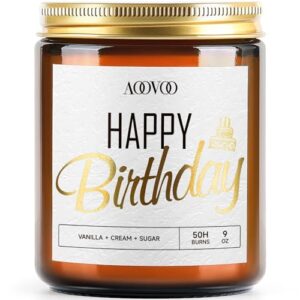 aoovoo vanilla cream odor eliminating highly fragranced candle - eliminates 95% of pet, smoke, food, and other smells quickly, happy birthday soy candle, 9 oz up to 50 hours burn time