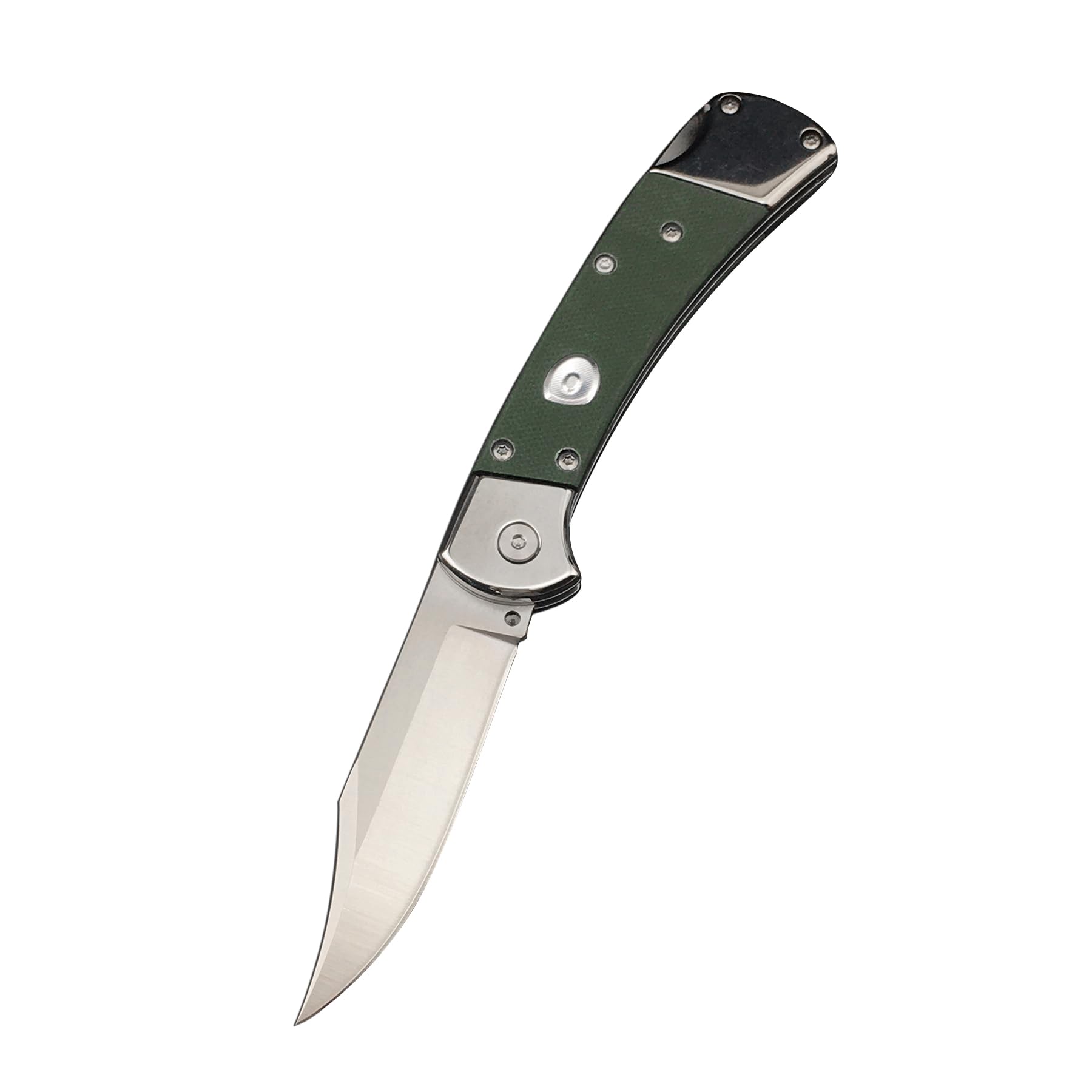 HUAAO 7.3 Inch Camping Folding Knife, Pocket Knife with 440C Steel Blade G10 Handle, Lock Back Knife with Leather Sheath (Green Handle)