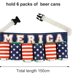 Beer Belt,Fourth of July American Patriotic Beer Gift For Men,6 Pack Insulated Beer Holder, Novelty USA Beer Soda Can Holster.Beer Accessories For White Elephant Party Festival Holiday Game Night