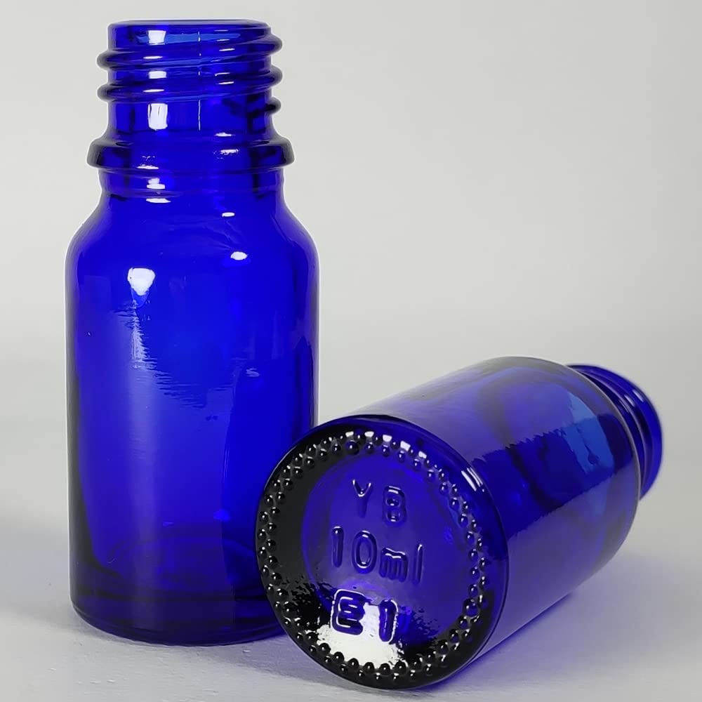 PIPIBA 48Pack 1/3oz (10ml) Essential Oil Dropper Glass Bottle. Refillable Sample Bottles Vials With Orifice Reducer Dropper And Cap For Perfume And Aromatherapy Oils (Blue)