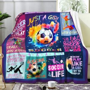 Soccer Girls Blanket,Soft Cozy Flannel Soccer Gifts for Girls,Soccer Blankets and Throws Bed Sofa Christmas Birthday Gifts for Soccer Lovers Soccer Team 50"x40"