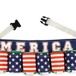 Beer Belt,Fourth of July American Patriotic Beer Gift For Men,6 Pack Insulated Beer Holder, Novelty USA Beer Soda Can Holster.Beer Accessories For White Elephant Party Festival Holiday Game Night