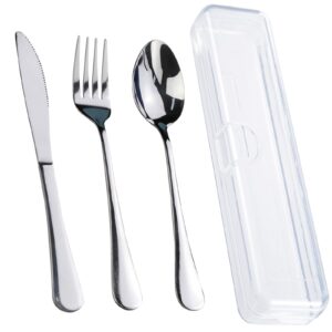 4pcs premium travel utensils with case, stainless steel reusable portable utensils set with case, lengnoyp travel silverware set with case for lunch box includ fork spoon knife set, silver