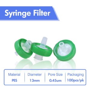 Syringe Filters PES Hydrophilic Filtration 0.45um 13mm Membrane Diameter Lab PES Membrane Disc Non-Sterile by Labfil, Pack of 100