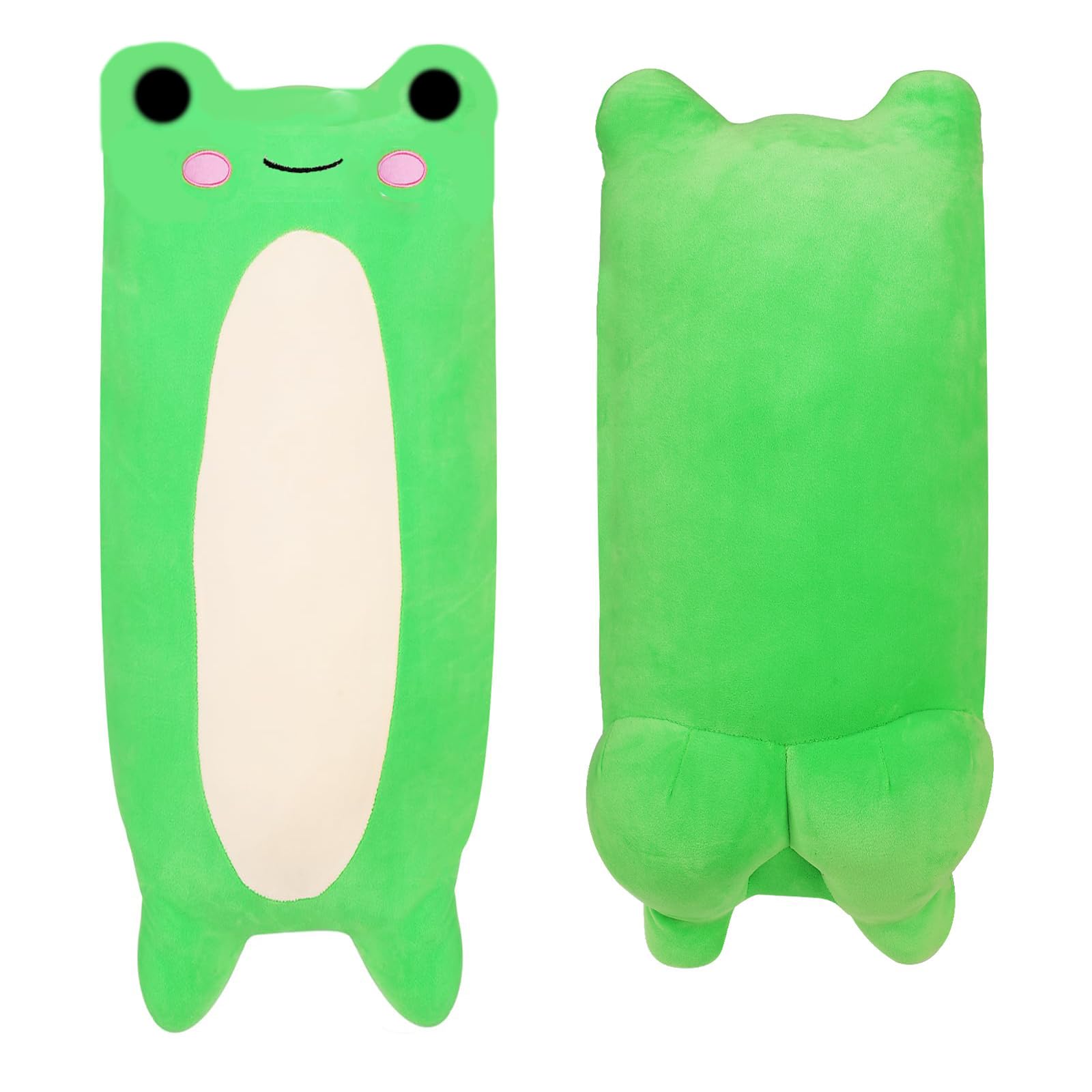 Cute Long Frog Plush Toy, 12Inch Adorable Green Frog Stuffed Animal with Butt, Frog Boby Pillow Kawaii Big Squishy Frog Plushies Hugging Throw Pillow Gift for Kids Girls Boys (Frog)