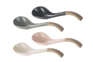 ceramic soup spoons sets of 4,asian soup spoons,long ramen spoons,modern soup spoons for pho,wonton,noodles,ceramic rice spoons,hook design,4pcs (assorted colors)