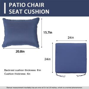 Jadoxy Outdoor Chair Deep Seating Cushions, Waterproof Patio Furniture Back & Deep Seat Cushion Set for Garden Courtyard Furniture (Blue+White Edge)