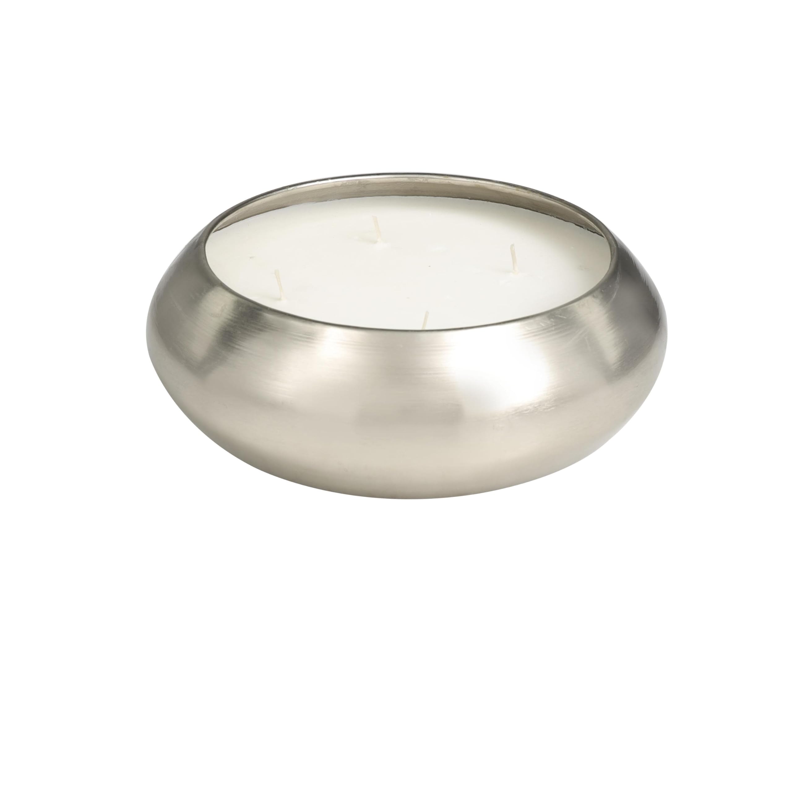 Deco 79 Metal Decorative Candle Sweet Bamboo Scented Wide Dome Shaped 60 oz 4 Wick Aromatherapy Candle with White Wax, Wax Aromatherapy Candle 9" x 9" x 3", Silver