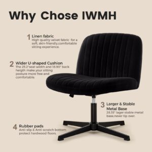 IWMH Criss Cross Chair, Velvet Armless Wide Office Chair no Wheels, Cross Legged Chair with Adjustable Height, Wide Seat, Desk Chair for Home, Office, Bedroom