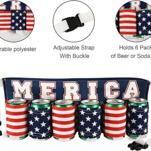 Beer Belt,Fourth of July American Patriotic Beer Gift For Men,6 Pack Insulated Beer Holder, Novelty USA Beer Soda Can Holster.Beer Accessories For White Elephant Party Festival Holiday Game Night