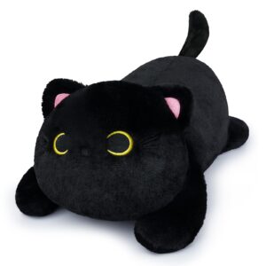 leokawin 18in weighted stuffed animals, cute weighted black cat plush, kawaii cat plush toy, soft black cat weighted plush throw pillow gift for kids christmas