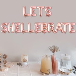 Shell Themed Party Decoration, Rose Gold Let's Shellebrate Foil Balloon Banner with Pink Shell Balloon for Bridal Shower and Birthday Party Decoration Supplies